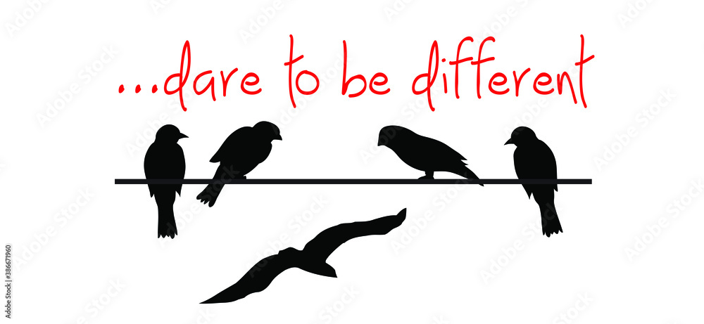 Slogan dare to be different with birds. Leadership concept. Flat vector ...