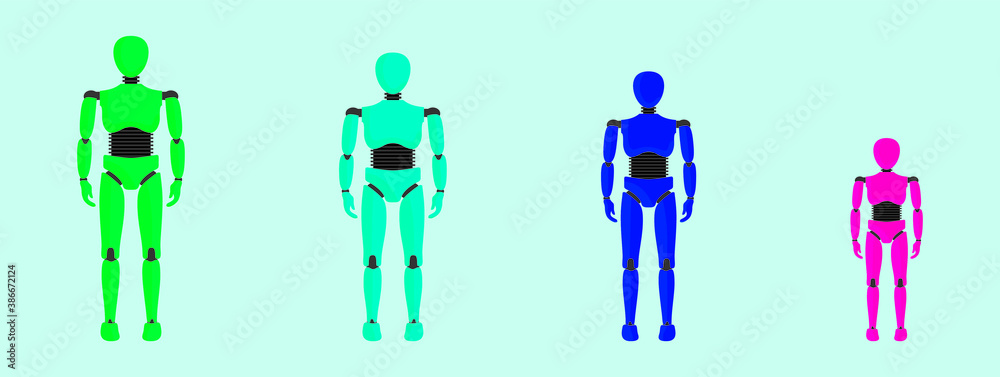 set of crash test dummy cartoon icon design template with various ...