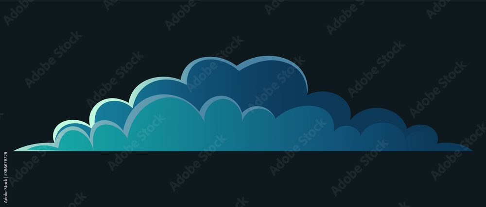 Stormy dark cartoon cloud on dark background for games, sites, banners ...