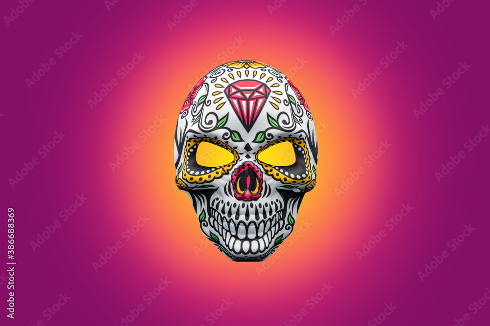 Halloween mask representing a traditional mexican skull with colorful ...
