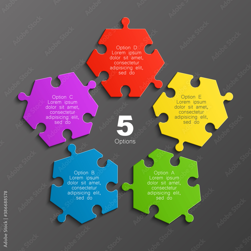 Five piece puzzle business presentation. Circle infograph. 5 step ...