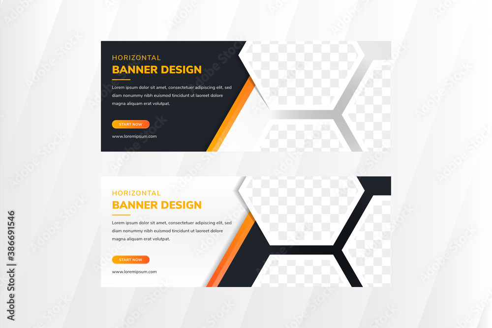 Abstract Horizontal banner design use hexagon shape in space for photo ...