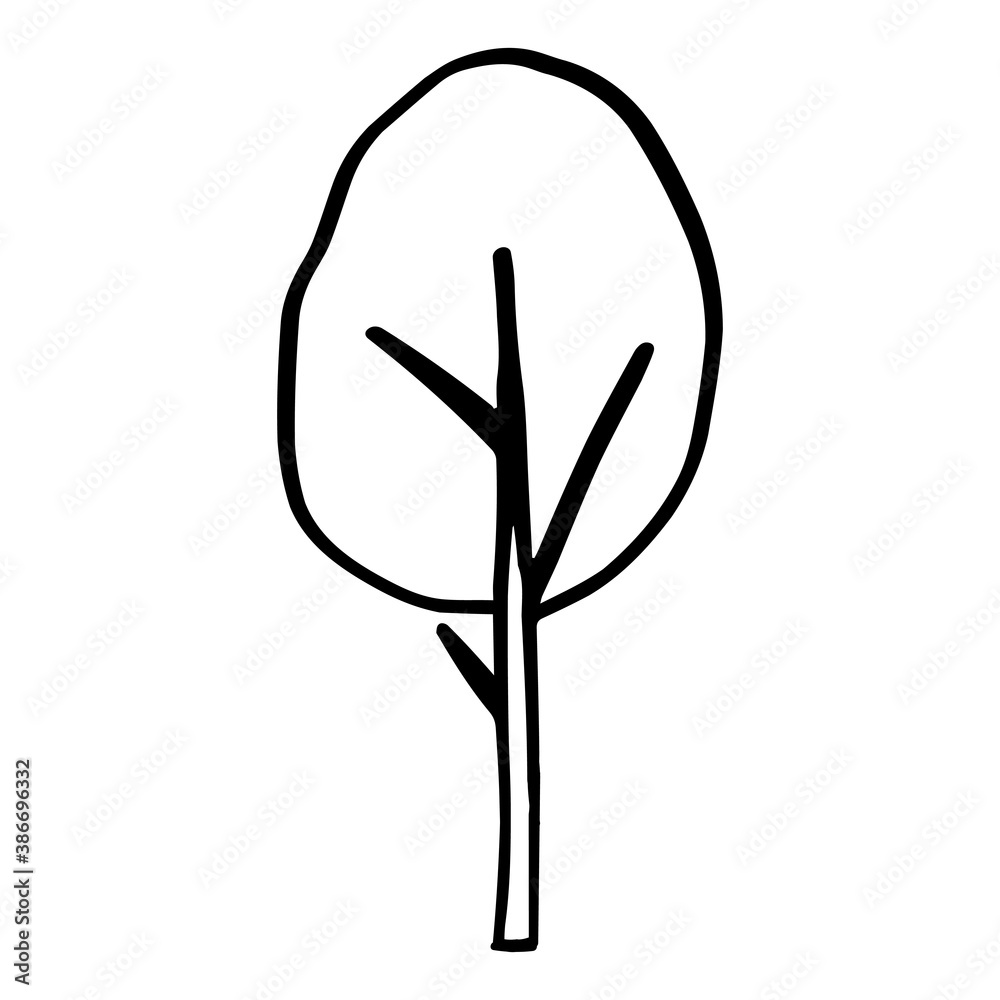 Black outline hand drawing vector illustration of a deciduous tree ...