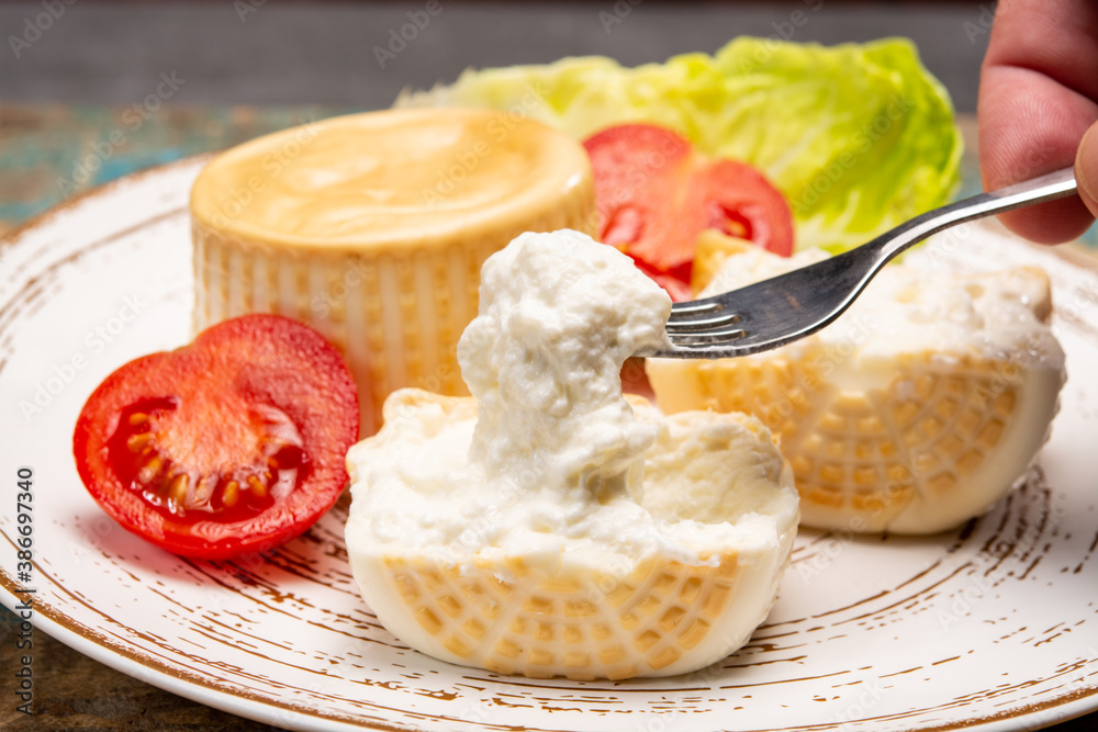 Cheese collection, italian soft smoked burrata cheese made from ...