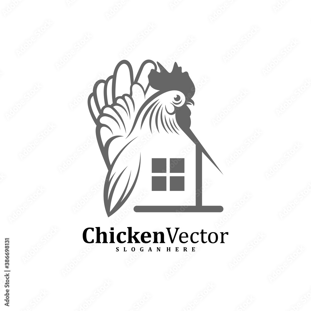 House Chicken logo design vector template, Rooster illustration, Symbol ...