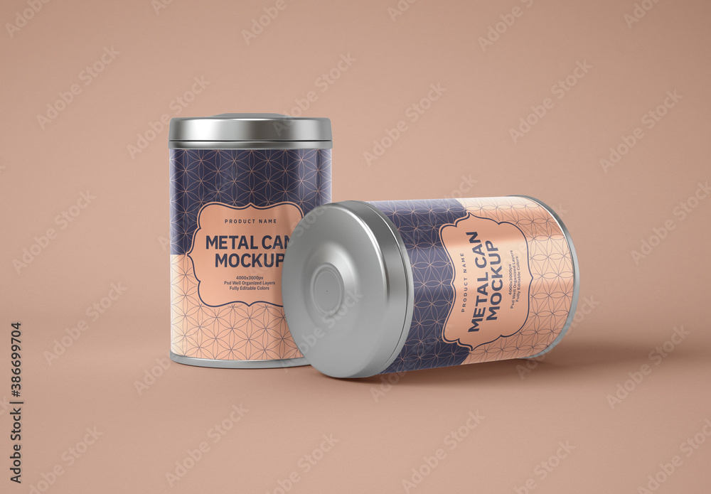 Glossy Metal Cylinder Tin Can Mockup Stock Template | Adobe Stock