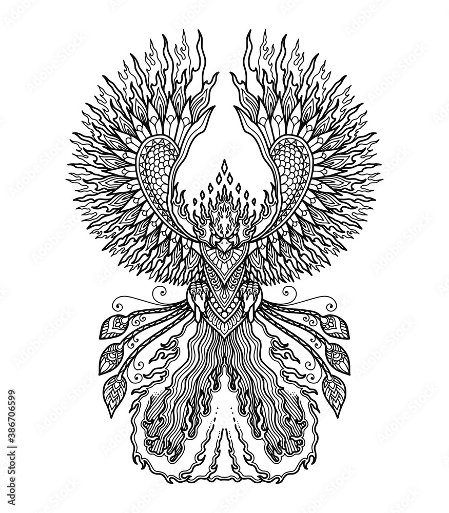 phoenix mandala design for coloring book or t shirt design print Stock ...