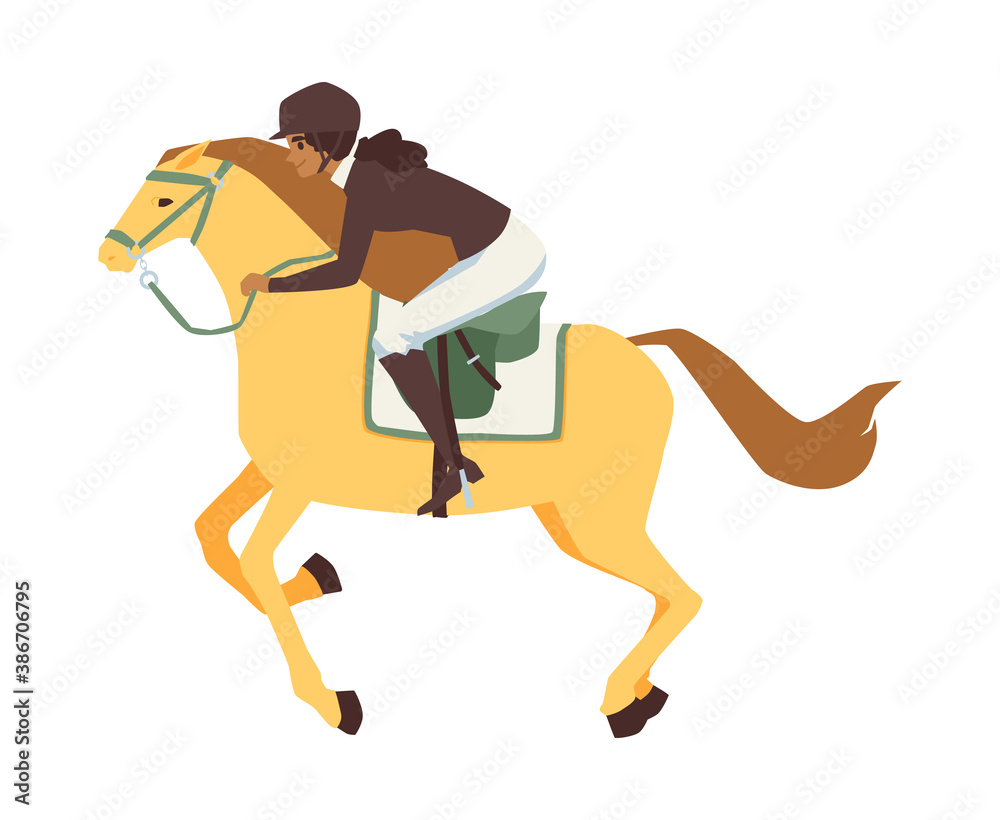 Horse rider riding horse on horseback, flat cartoon vector illustration ...