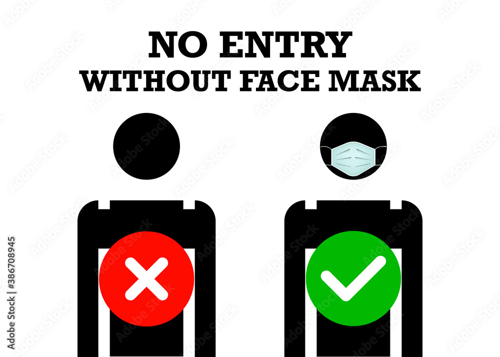 No Entry Without Face Mask or Wear a surgical Mask Icon. Medical mask ...