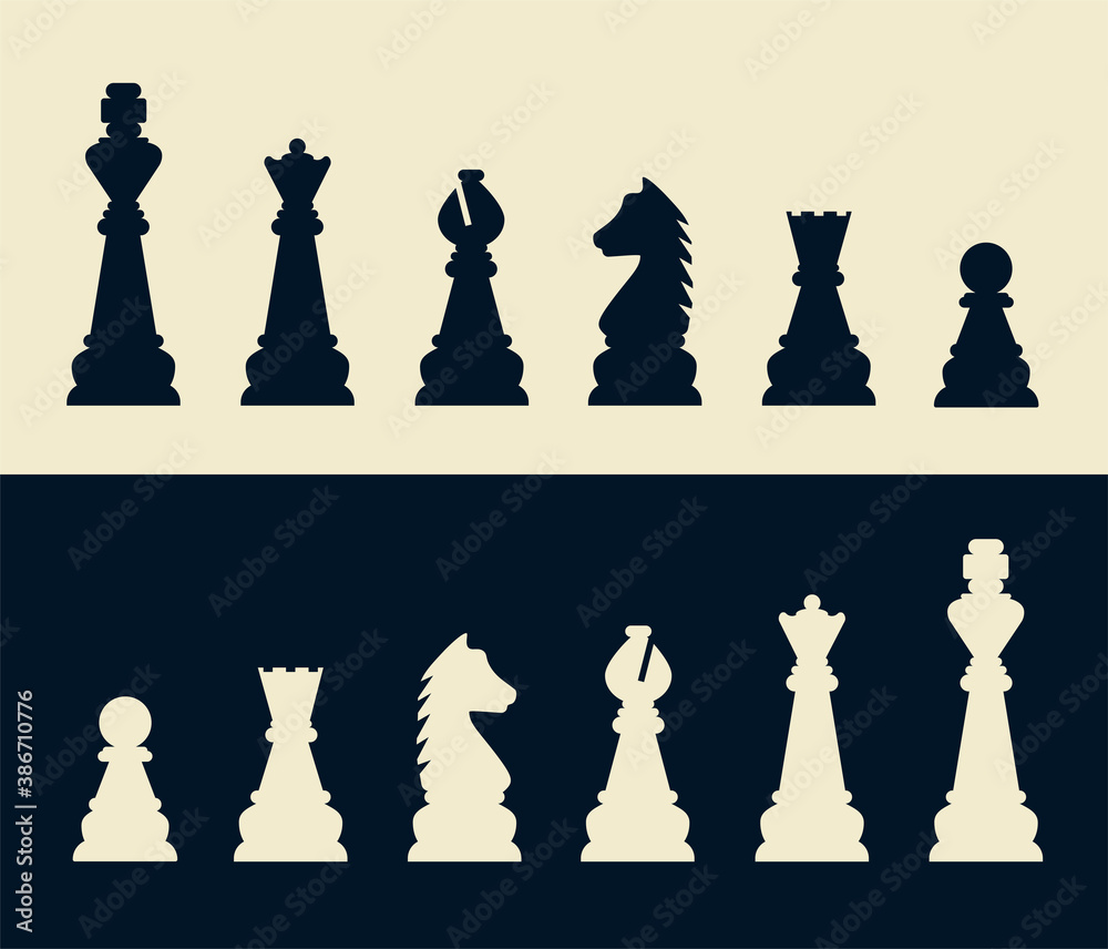 Silhouettes of chess pieces. Editable vector silhouettes standard chess ...