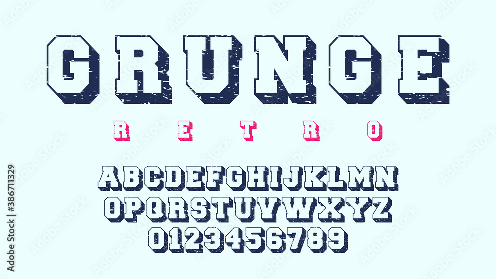 Grunge alphabet template. Letters and numbers of retro design. Vector ...