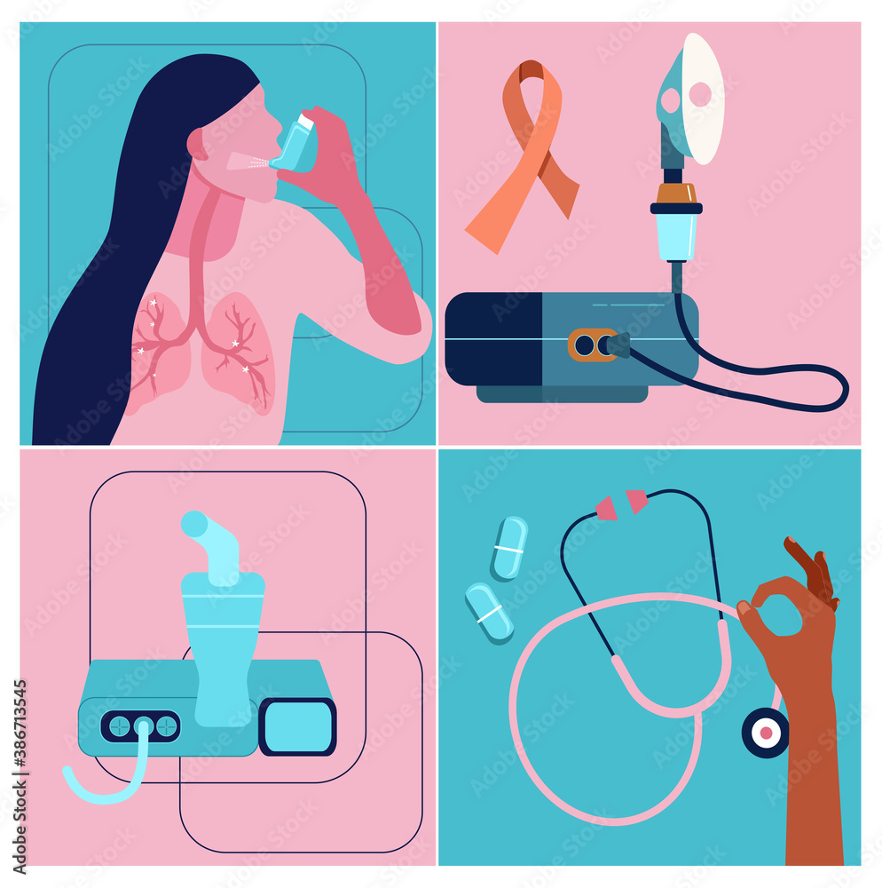 World COPD awareness month illustrations set.Chronic obstructive ...