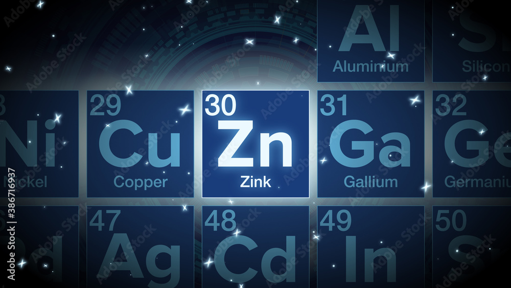 Close up of the Zink symbol in the periodic table, tech space ...