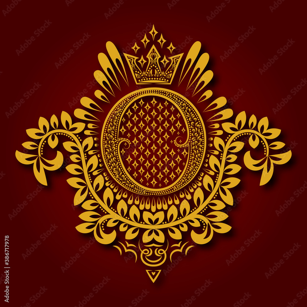 Letter O heraldic monogram in coats of arms form. Vintage golden logo ...