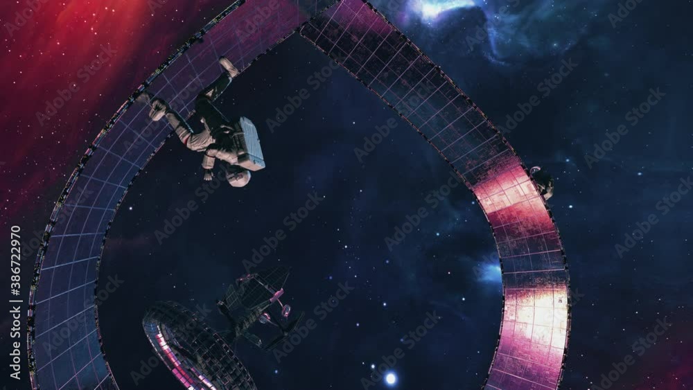 Trippy futuristic sci-fi 3D animation of the astronauts running ...