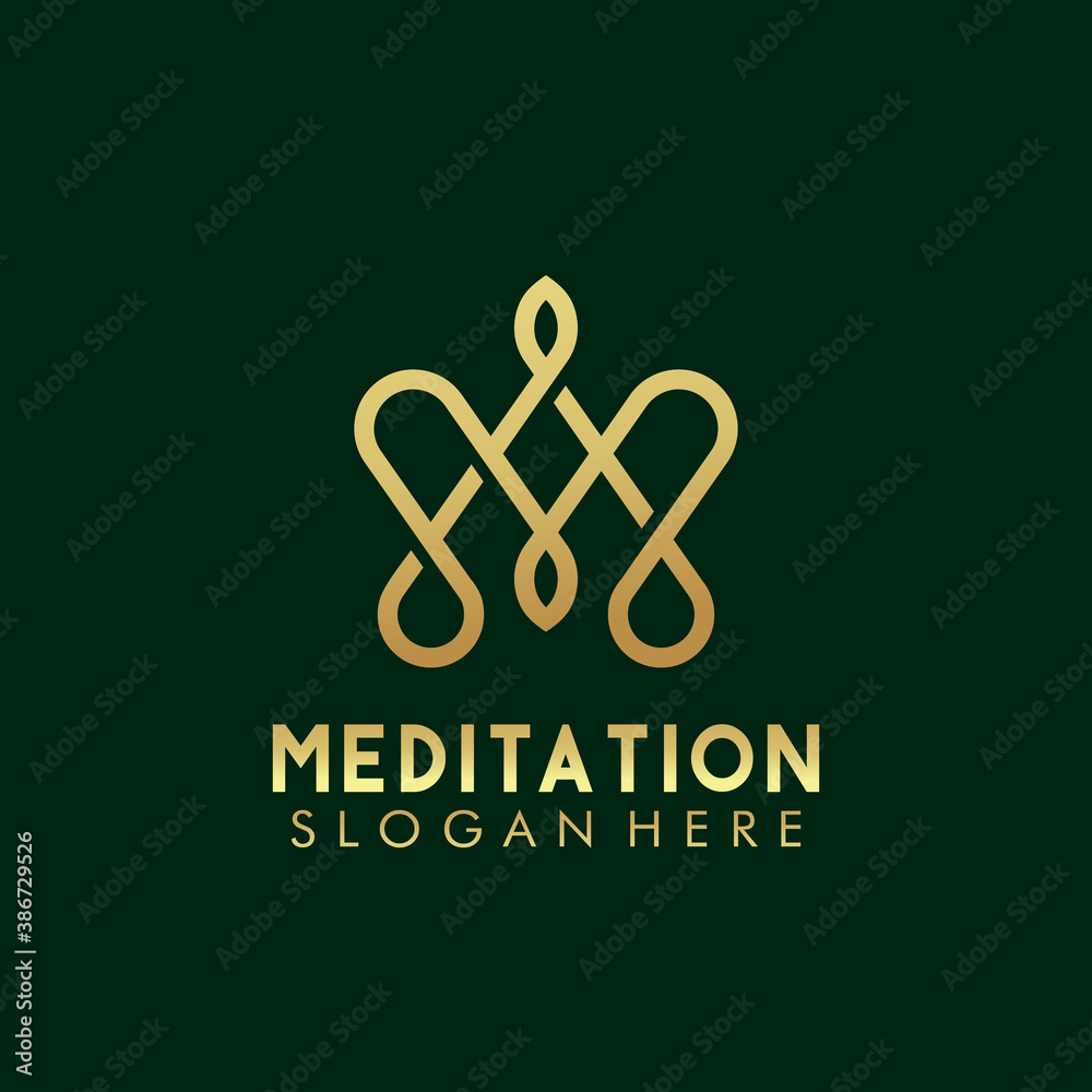 Minimalist elegant Letter M Yoga Meditation with line art logo design ...
