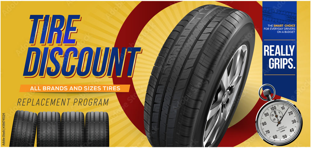 Tire car advertisement poster. Landscape poster, digital banner, flyer ...