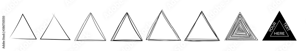 Set of hand drawn pen and pencil black triangle, delta, trigon ...