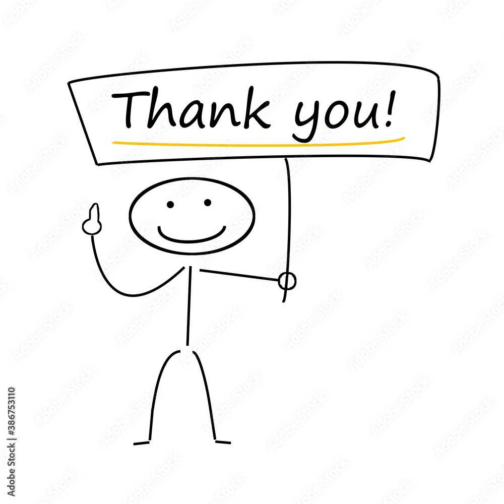 Strichmännchen mit Schild Thank you Stock Illustration | Adobe Stock