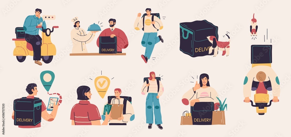 Collection of delivery service, fast food, food delivery, courier ...