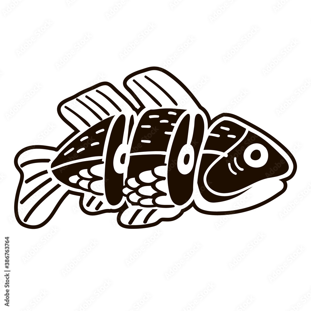 Hand drawn sliced fish vector illustration. Vector illustration. Black ...