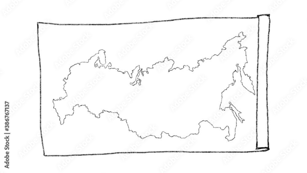 Animation of unfolding a map of Russia in the style of a simple pencil ...