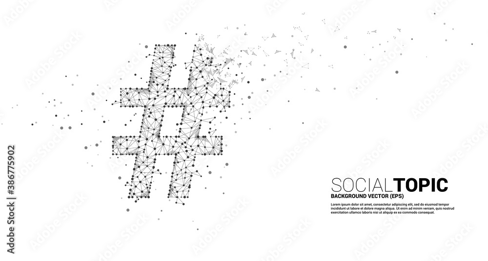 vector Hash tag from dot connect line polygon with icon. background ...