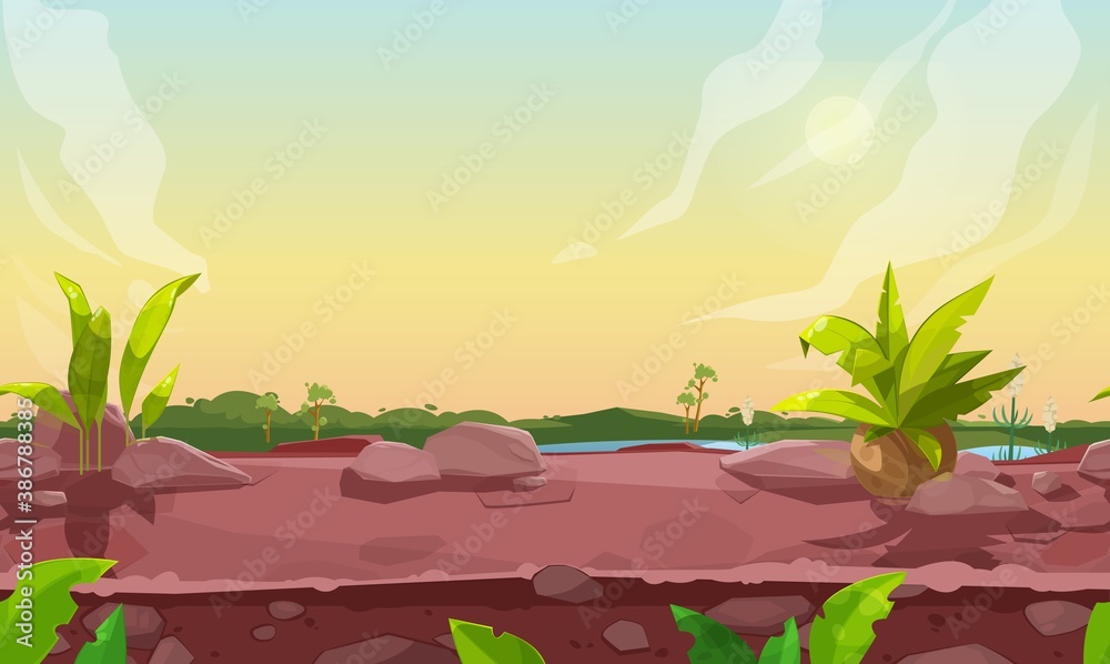 Game nature landscape seamless background of cartoon vector ui or gui ...