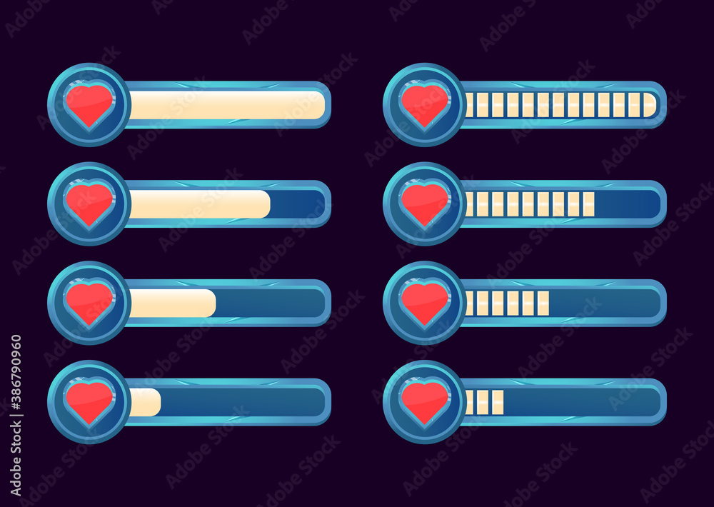 set of gui life and health progress bar for game ui asset elements ...