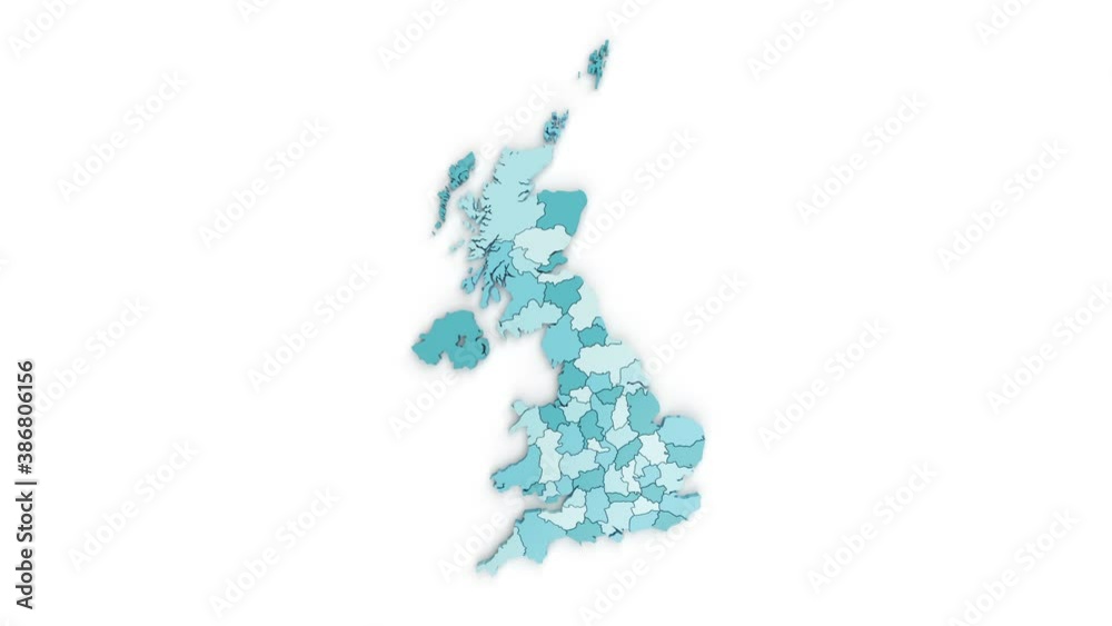 Map of United Kingdom in blue-green colors, top view. Formed by ...