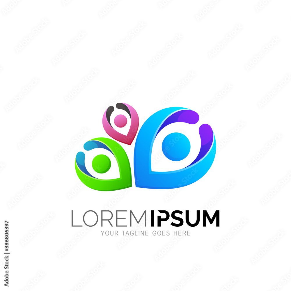 Vetor de human logo, community logo with several people+ unity icon ...