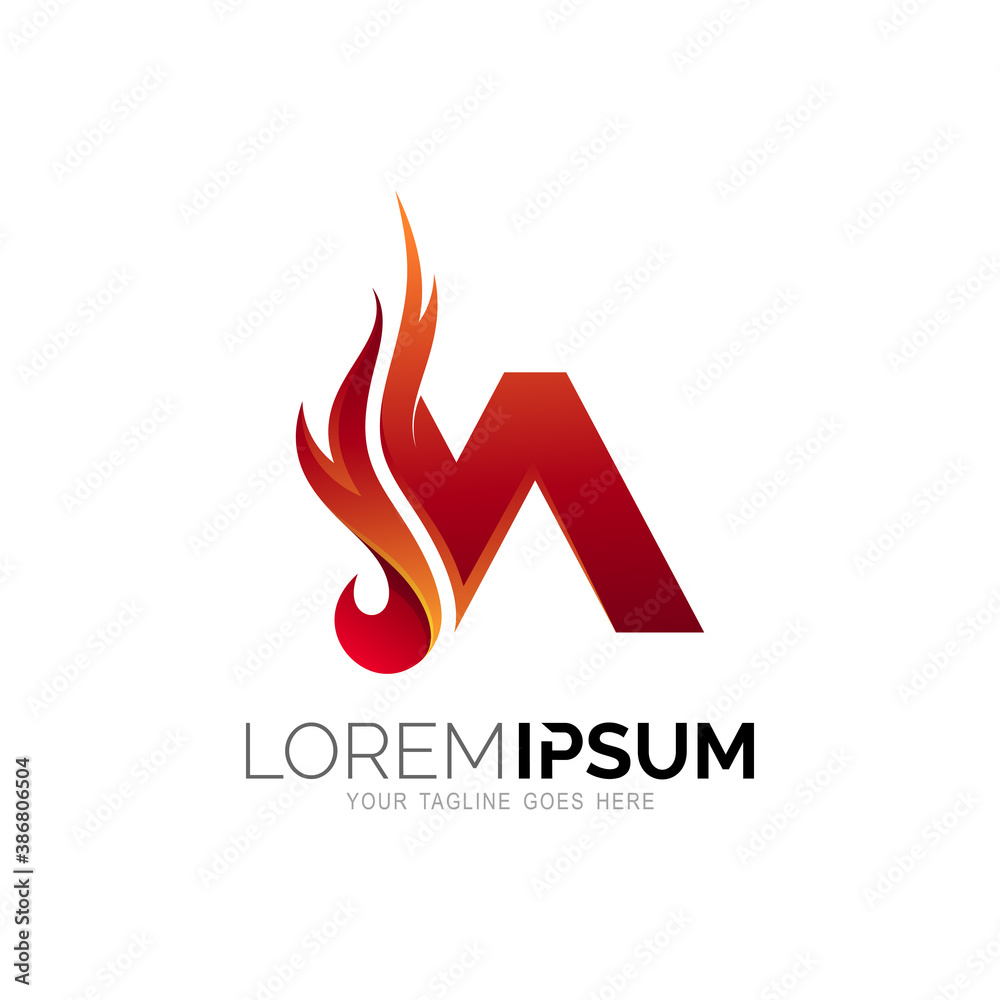 M logo and fire, Letter M logo with flame design illustration, red ...