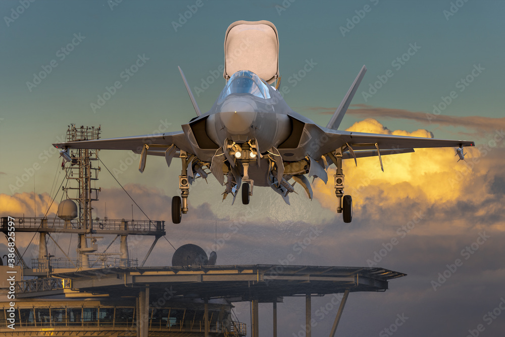 F-35 5th generation aircraft landing on an aircraft carrier Stock Photo ...