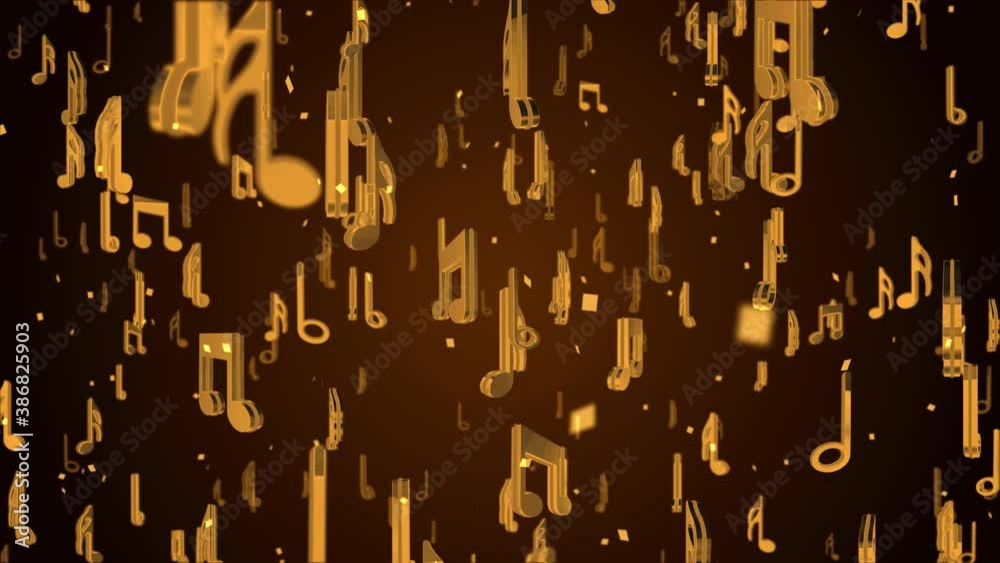 4K Moving through musical note symbols with Golden Color Seamless loop ...