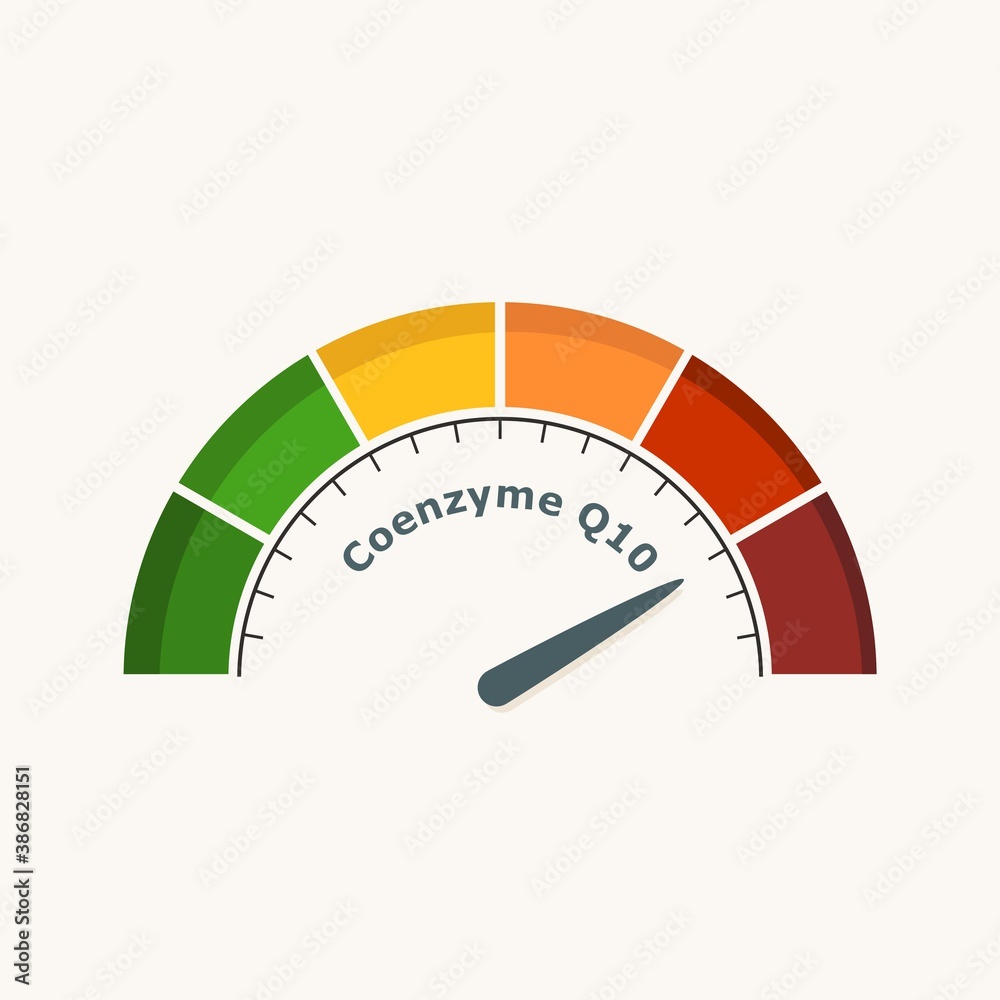 Scale with arrow. The Coenzyme Q10 measuring device. Sign tachometer ...