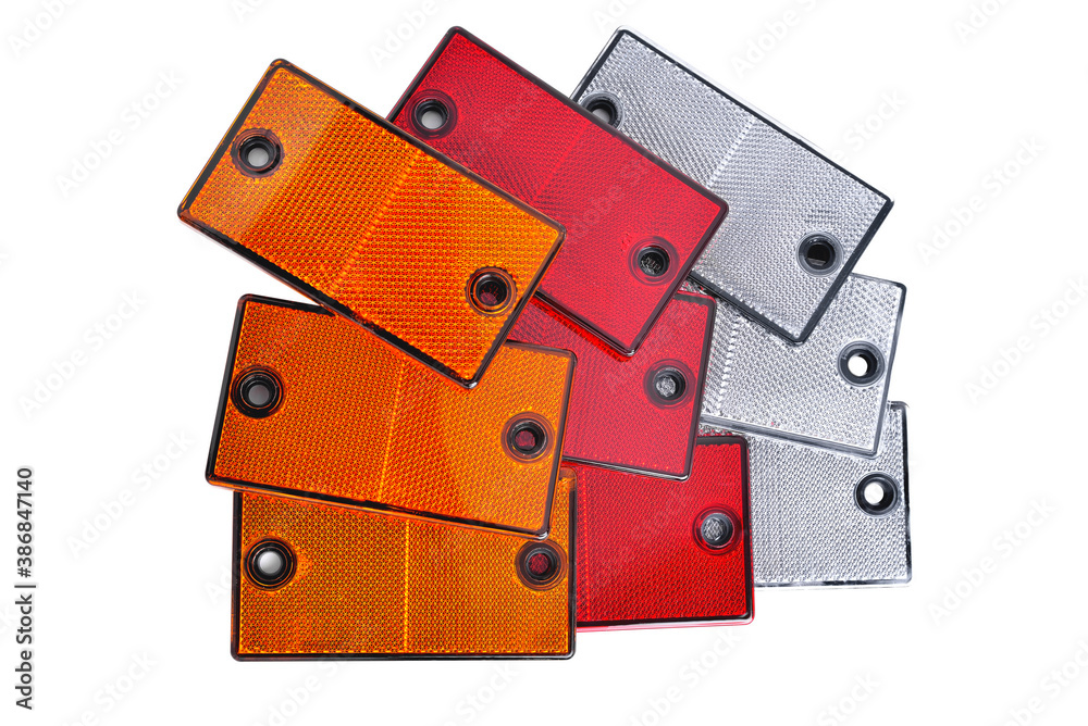 reflectors of red, white and yellow color to indicate car trailers and ...