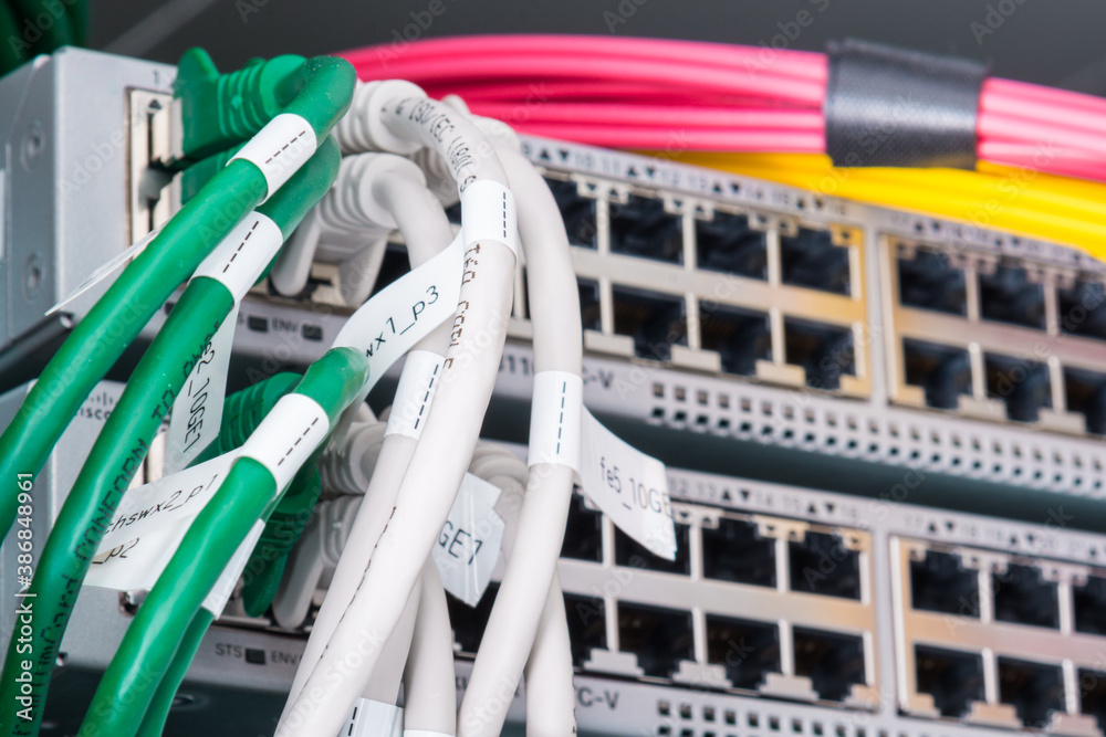 network cables connected into server inside data center Stock Photo ...