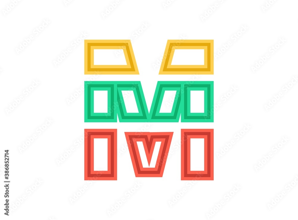 M letter logo, vector outline stroke font. Slice, cut design with red ...