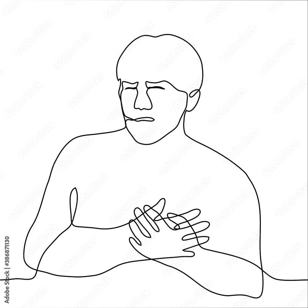 man has a heart attack. one line drawing of a man closed his eyes ...