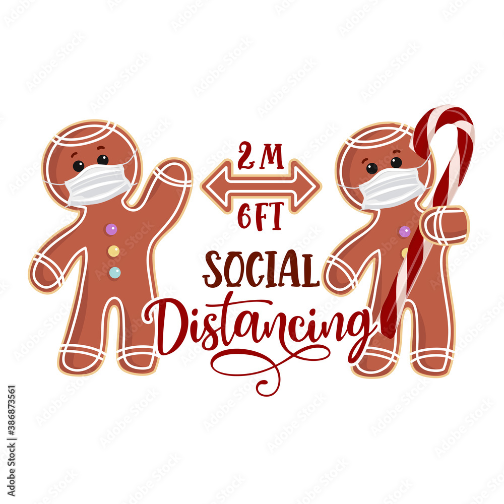 Social Distancing 6 feet away with two Gingerbread Man - Awareness ...