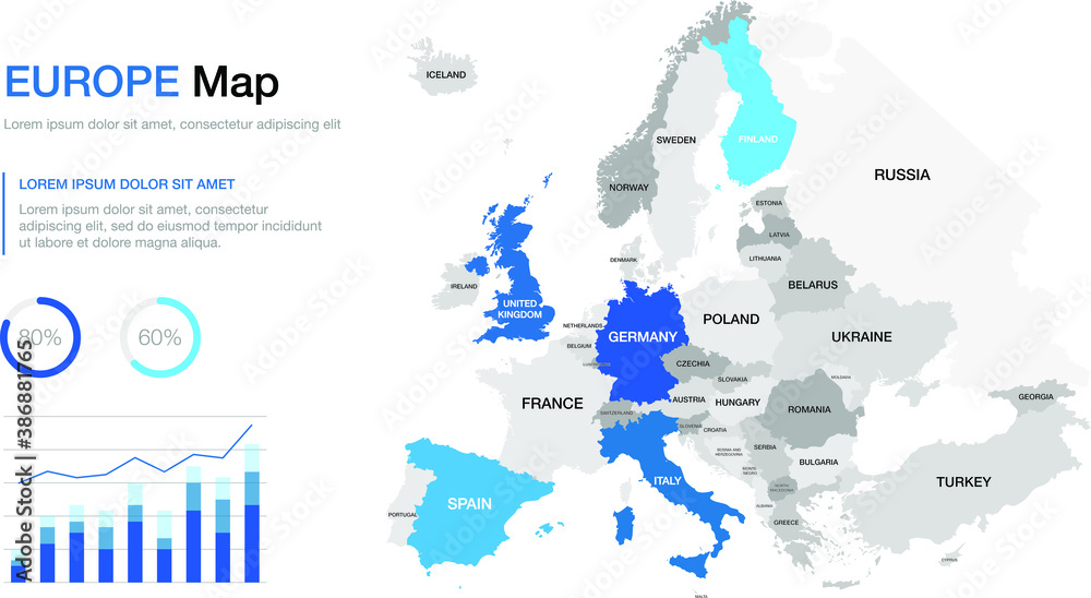Map of Europe infographic with fully editable colors and countries for ...