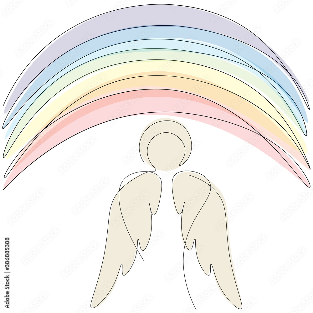 Angel with rainbow drawing. Vector illustration Stock Vector | Adobe Stock