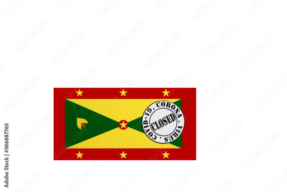 flag with text closed by covid 19 and corona stamp Stock Photo | Adobe ...