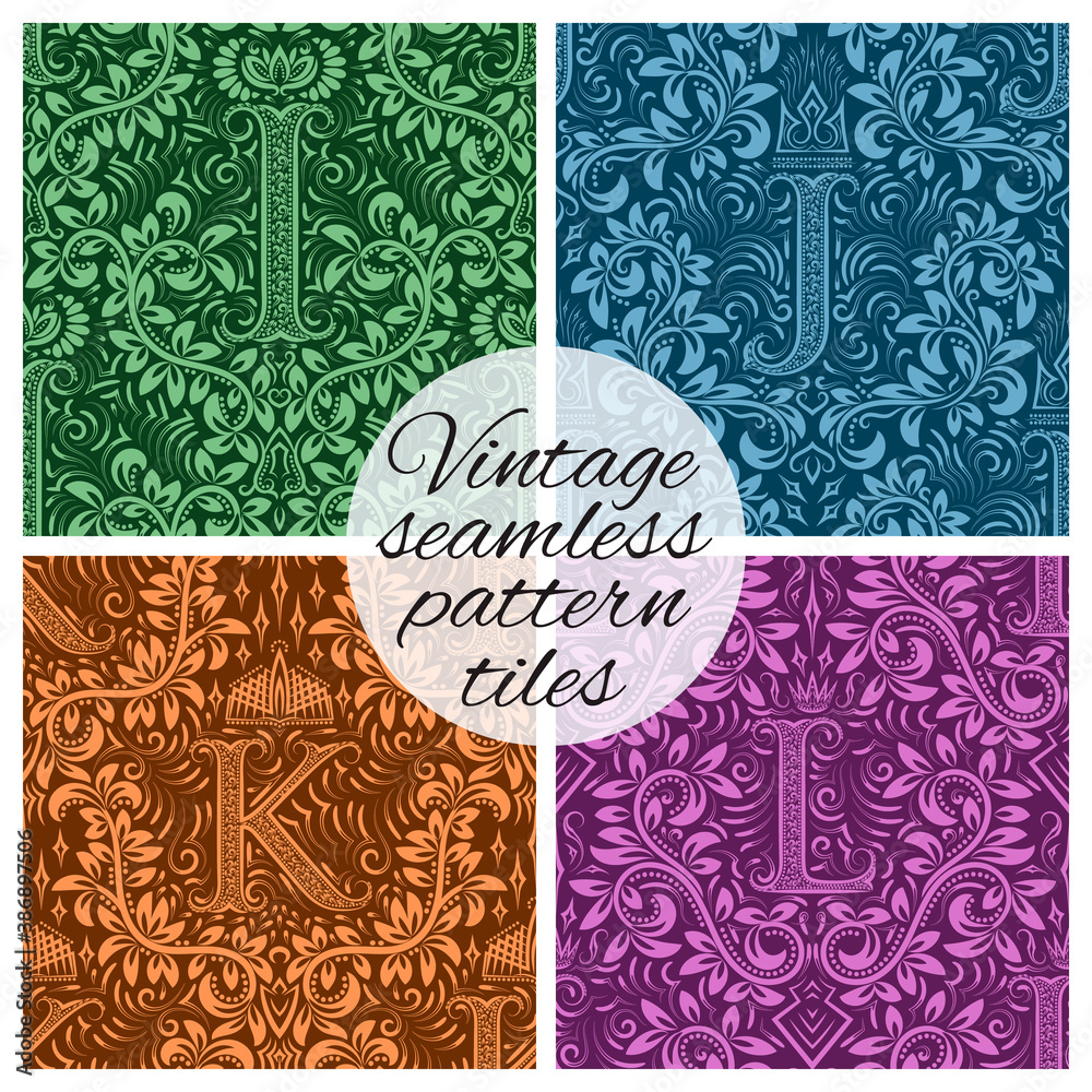 Tiles of vintage seamless patterns for wallpaper design. Set of ...