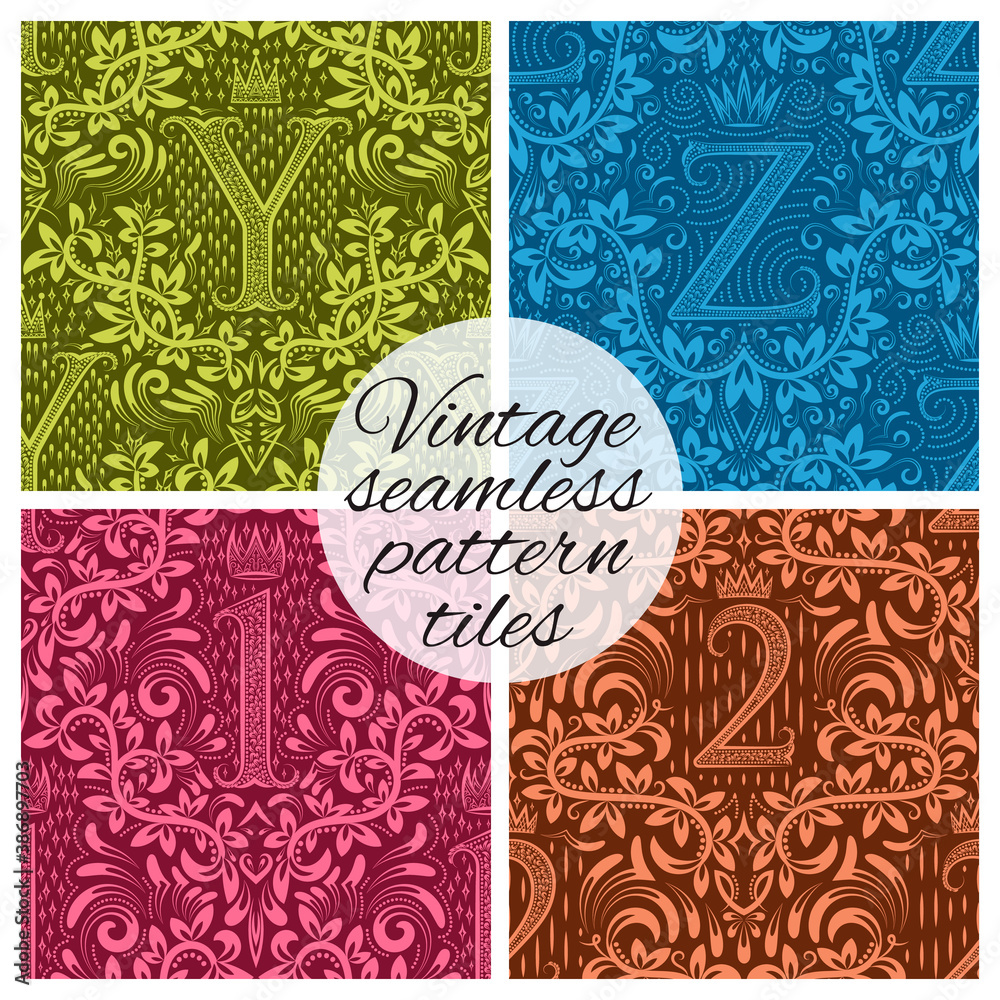 Tiles of vintage seamless patterns for wallpaper design. Set of ...