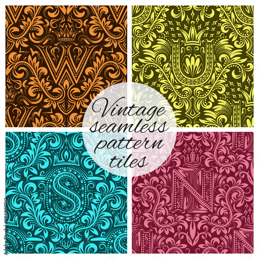 Tiles of vintage seamless patterns for wallpaper design. Set of ...