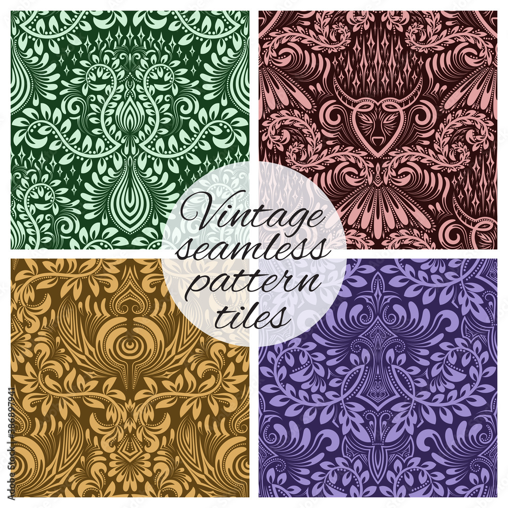 Tiles of vintage seamless patterns for wallpaper design. Set of ...