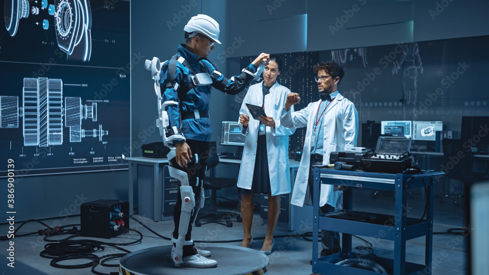 In Robotics Development Laboratory: Engineers and Scientists Work on a ...