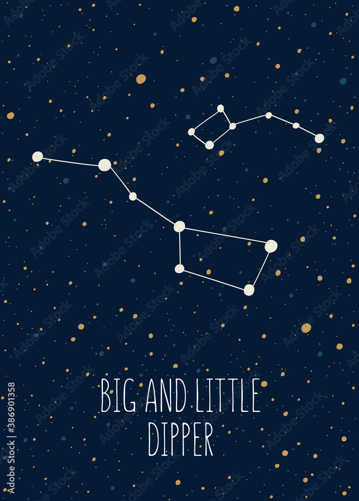 Big and Little Dipper constellation on the night sky background Stock ...