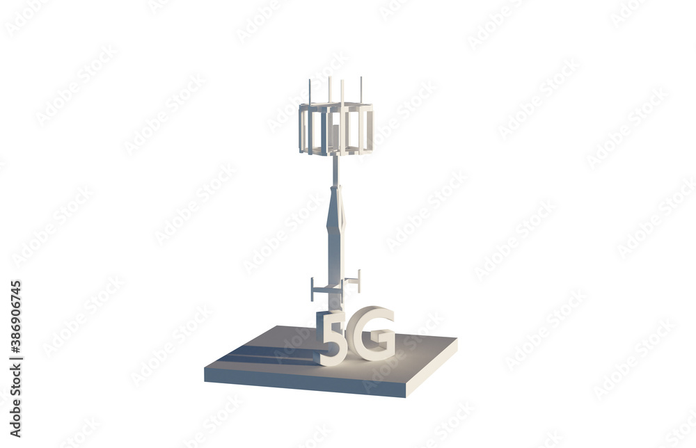 5g tower isolated on white. Wireless communication. Internet broadcast ...